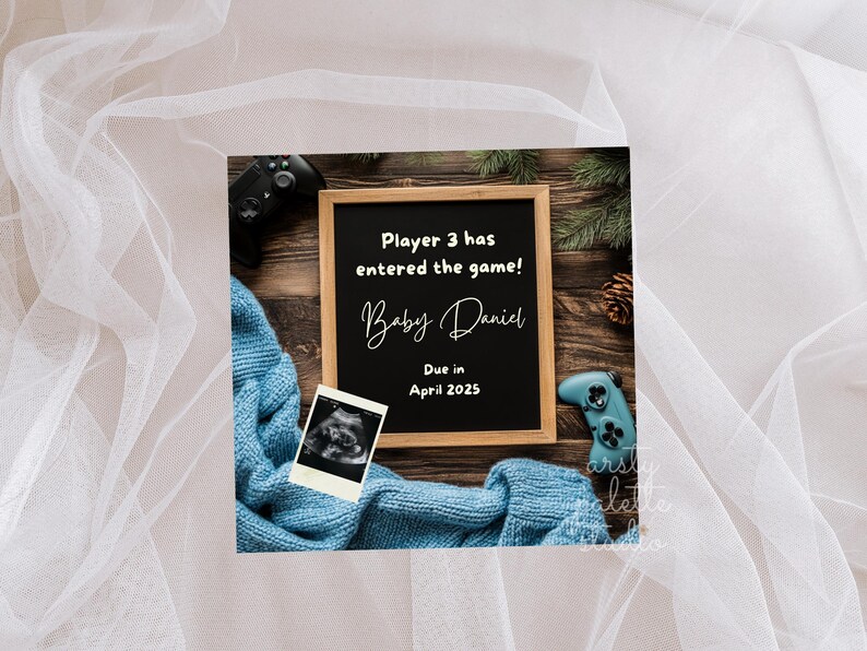 Baby Boy Pregnancy Announcement Gamer Player 3 Custom Baby Boy Reveal ...