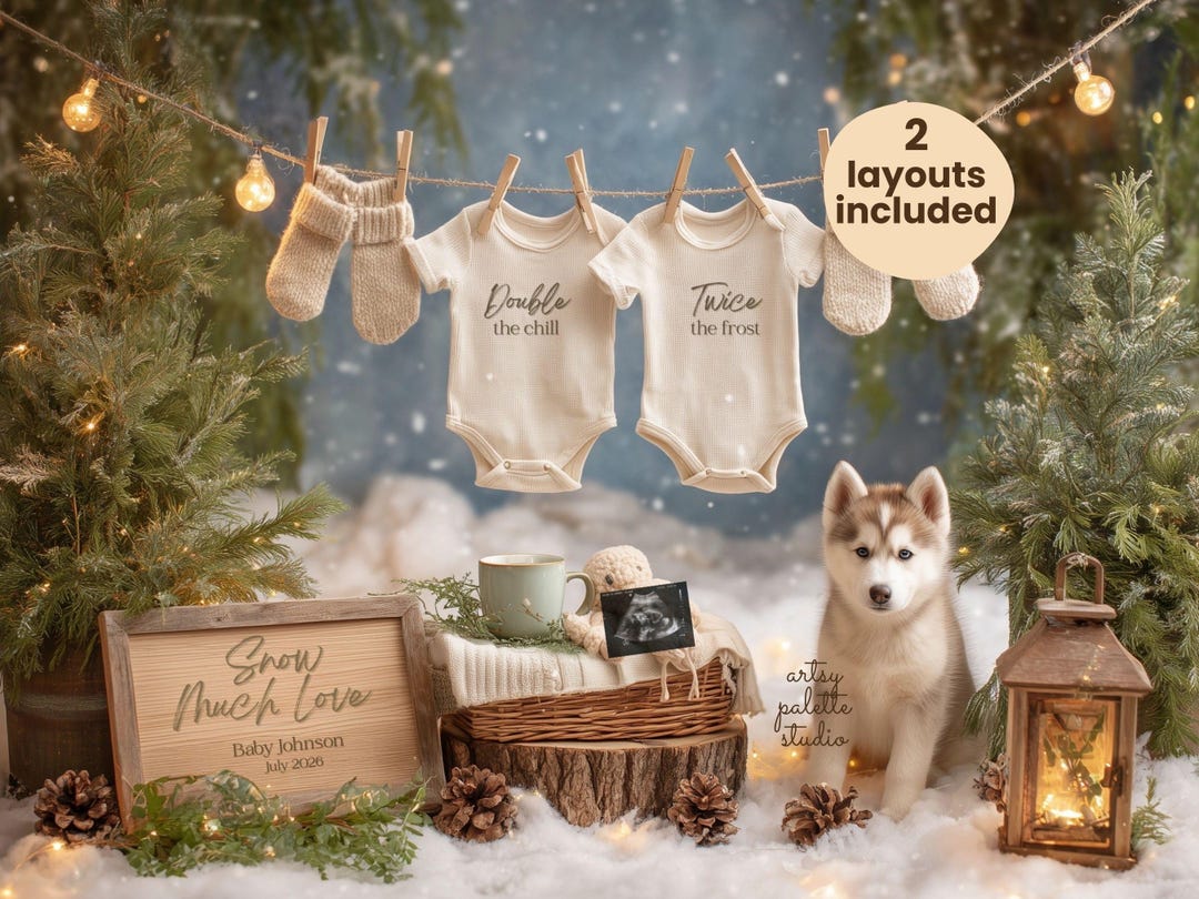 Winter Twin Pregnancy Announcement Digital Template Baby Reveal With ...
