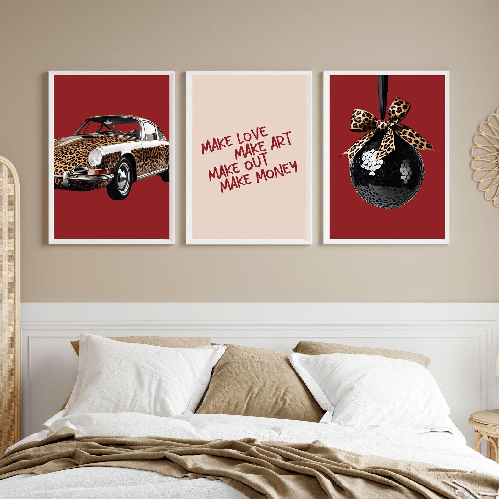 Leopard Porsche Disco Ball Print, Trendy Gallery Eclectic Bow Wall Art ...