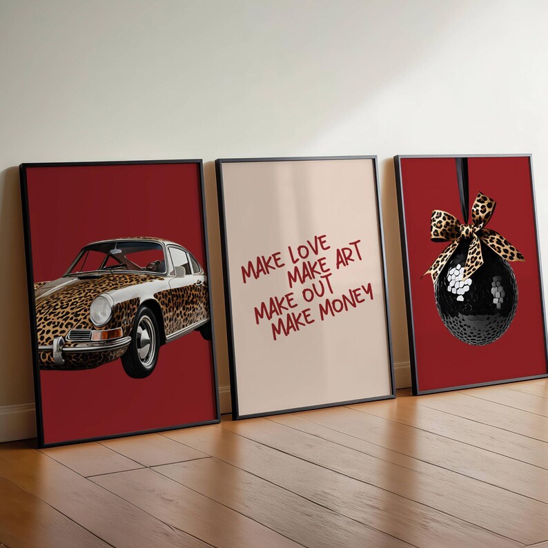 Leopard Porsche Disco Ball Print, Trendy Gallery Eclectic Bow Wall Art ...