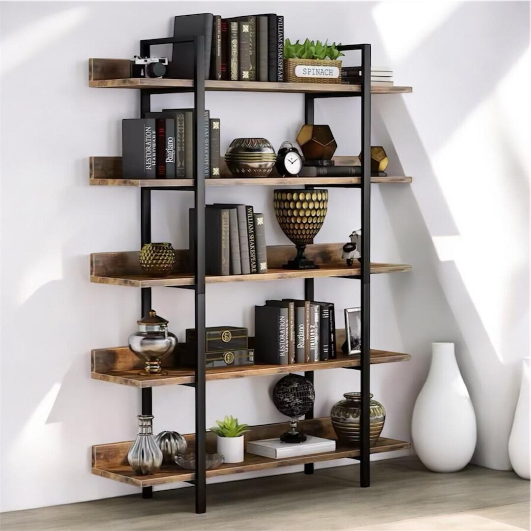 Freestanding Tall Rustic Industrial Bookshelf – Storage and Display for ...