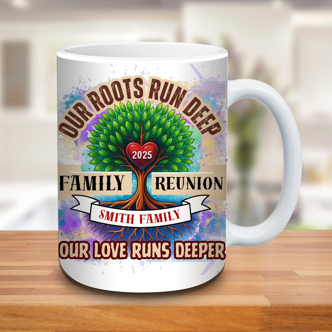 Personalized Family Reunion Mug: Tree Design, Custom Name & Year - Etsy
