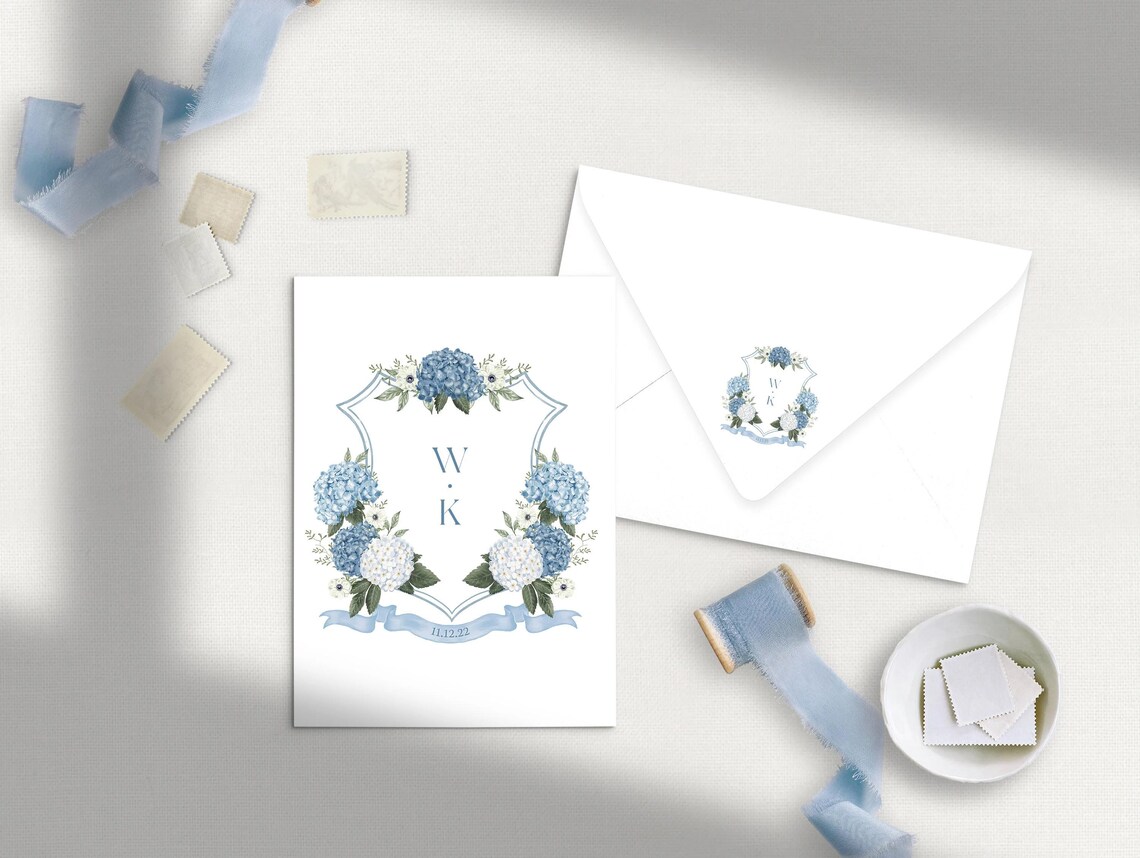 Hydrangeas Wedding Crest - Monogram Crest - Luxury Watercolor Crest ...