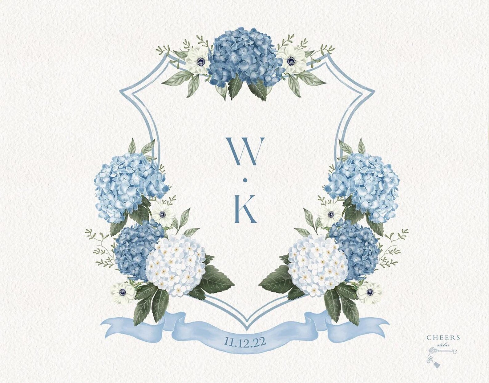 Hydrangeas Wedding Crest - Monogram Crest - Luxury Watercolor Crest ...