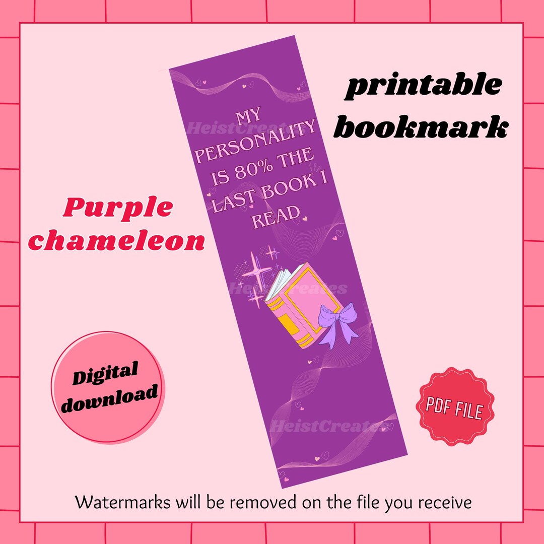 Purple Chameleon Printable Bookmark - Etsy