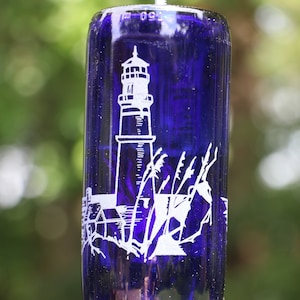NEW ETCHED Lighthouse Recycled Wine Bottle Hummingbird or Bird Feeder ...
