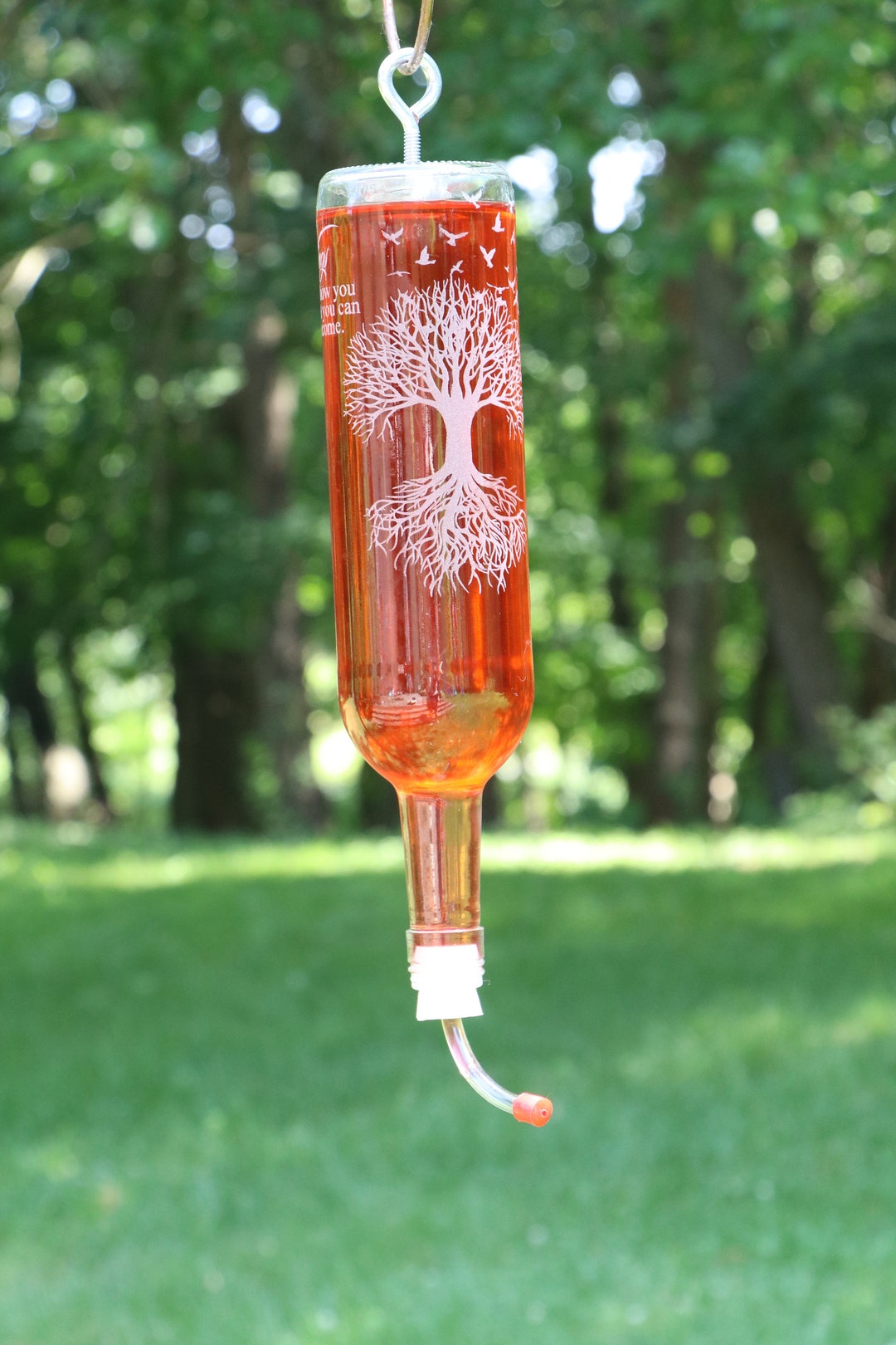 Etched Tree of Life Recycled Wine Bottle Hummingbird Feeder - Etsy