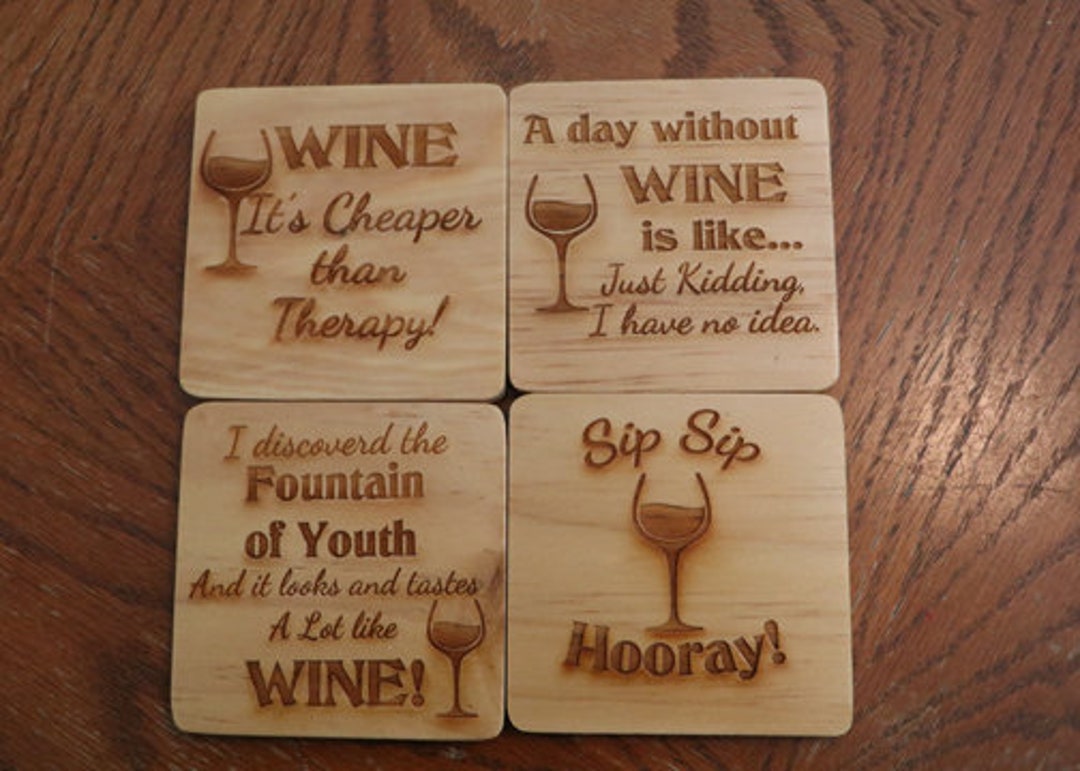 Wine Themed Wooden Coasters Set of 4 Engraved - Etsy