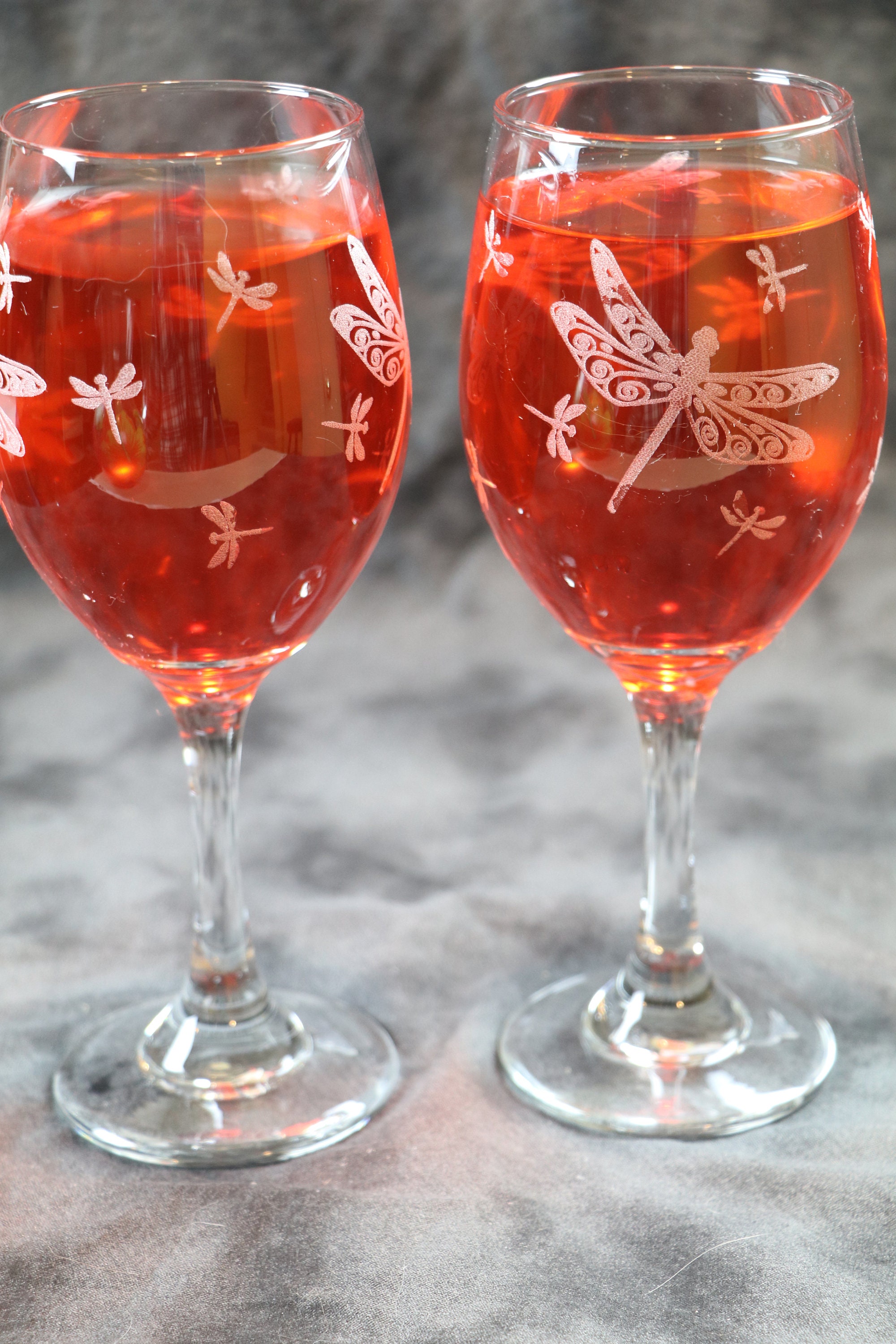 Aqua Blue or Clear Dragonfly Frosted or Etched White Wine - Etsy