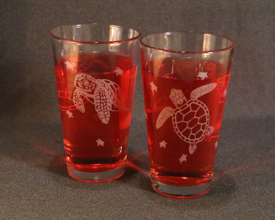 Sea Turtle Etched Pub Glasses Set of 2 - Etsy
