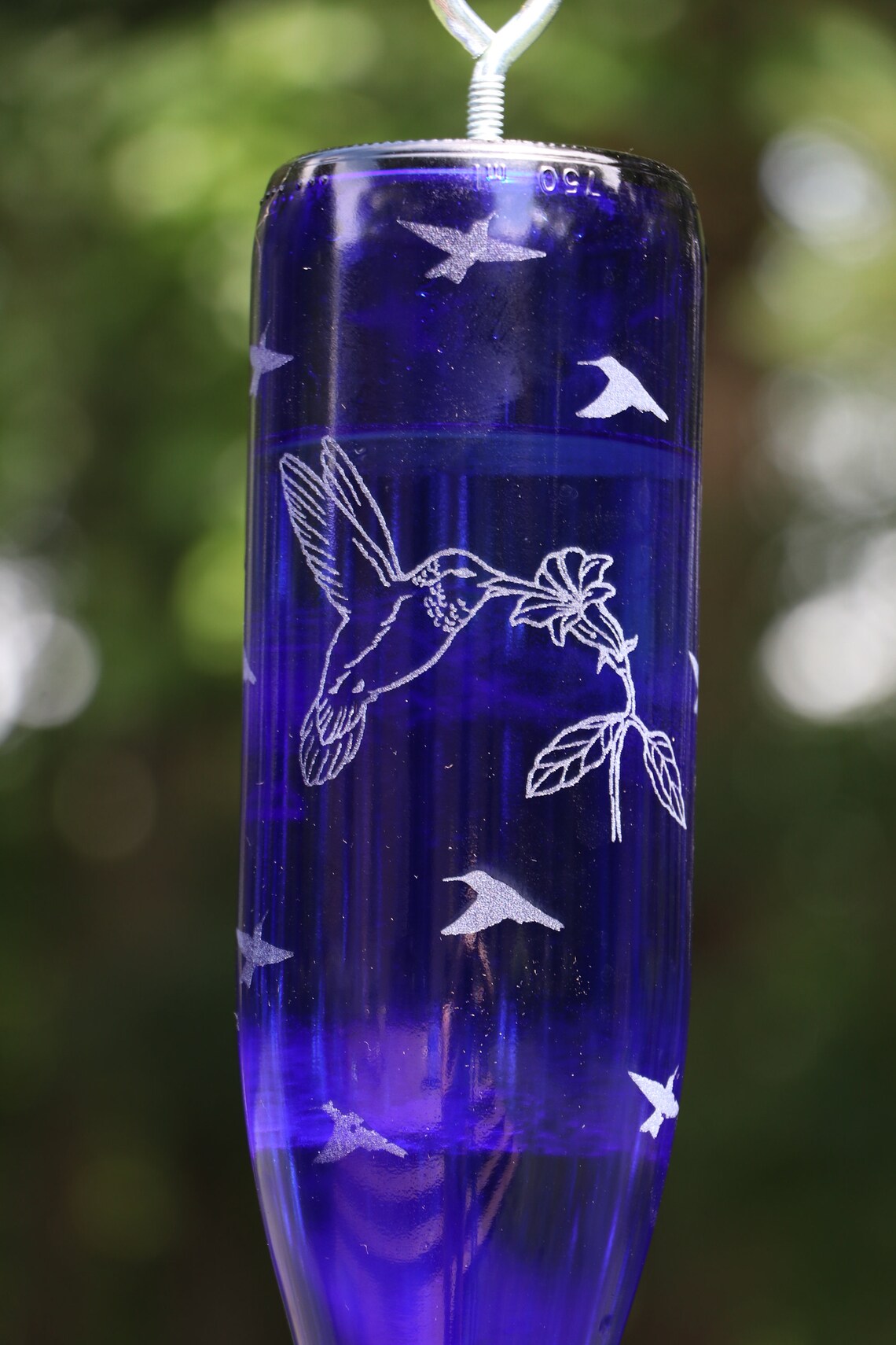 NEW ETCHED Hummingbirds Recycled Wine Bottle Hummingbird or Bird Feeder ...