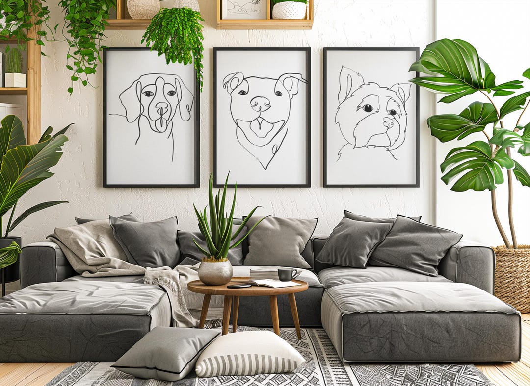 Vertical Pet Portrait Posters, Custom One Line Drawing, Matte Wall Art ...