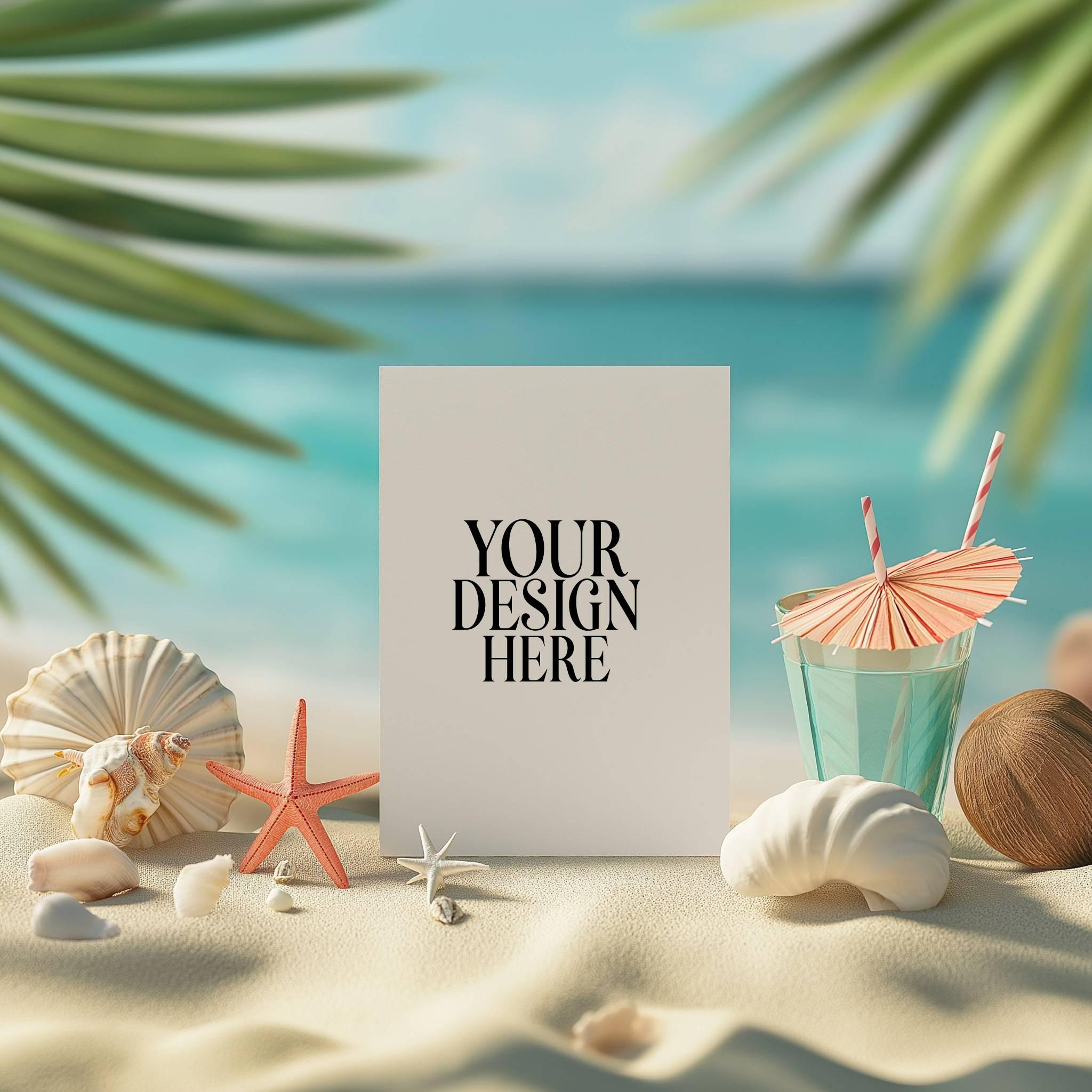 Boho Invitation Card Mockup, Minimal Beach Stationary Greeting Card ...