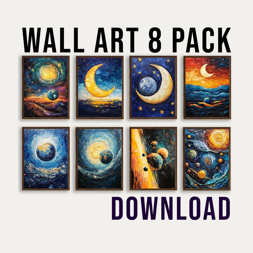 Printable Moon Printing Art, Wall Art Hanging Moon, Bundle Png Pack ...