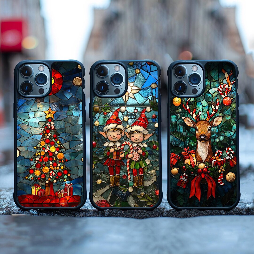 Christmas Tree Phone Case Faux Stained Glass Winter Forest Cover ...