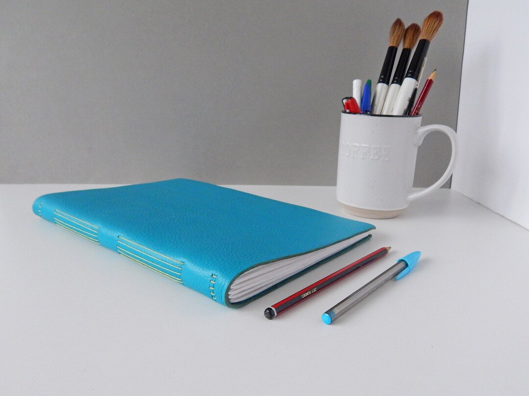 Large A4 Leather Sketchbook, Drawing Book. Turquoise Leather Hand Bound ...