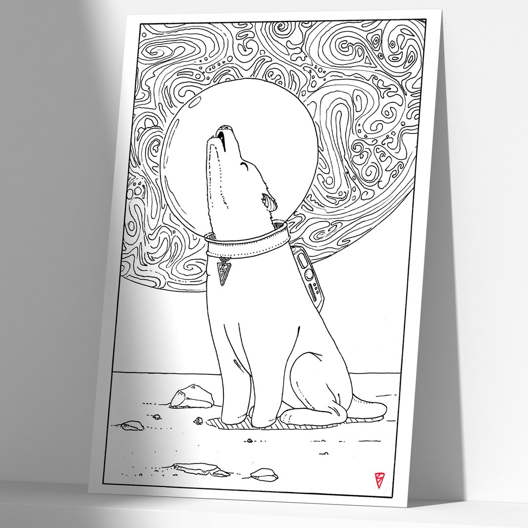 Space Dog, Cosmic Canine, Black-and-white Art, Galactic Patterns ...