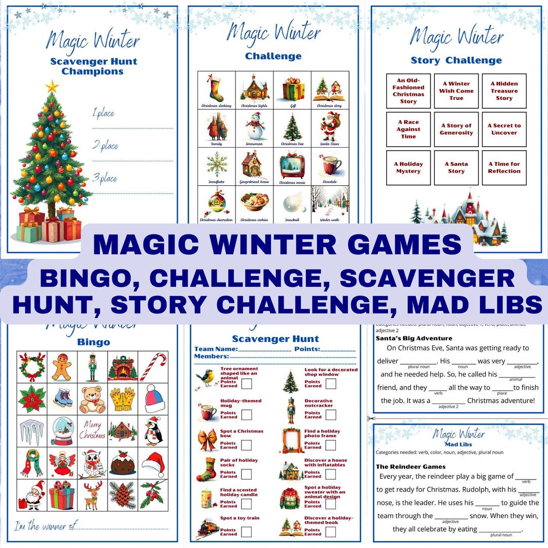 126 Cards Winter Bingo Challenge Scavenger Hunt Story Mad Libs Magic ...