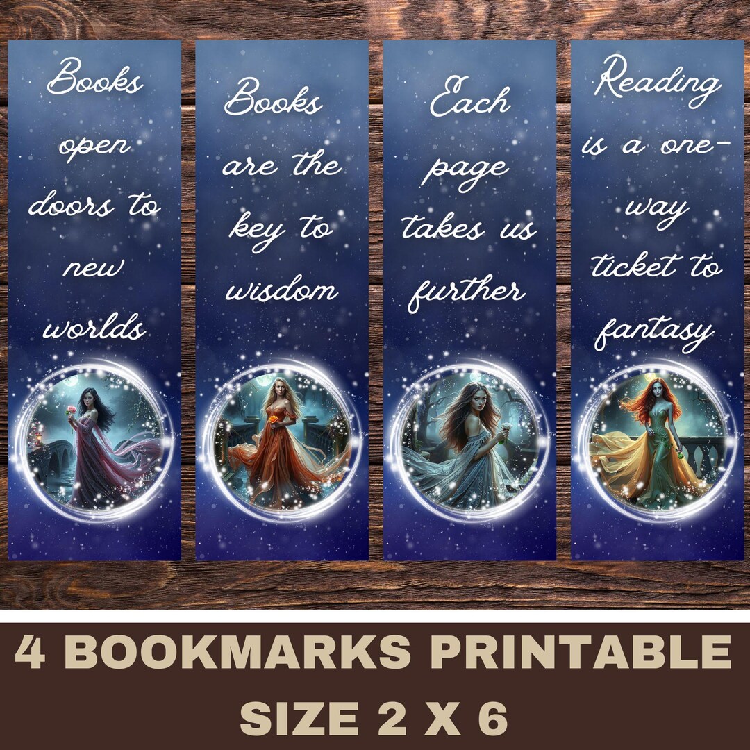 Magic Blue Printable Bookmarks Enchanted Woman Reading Accessories PDF ...