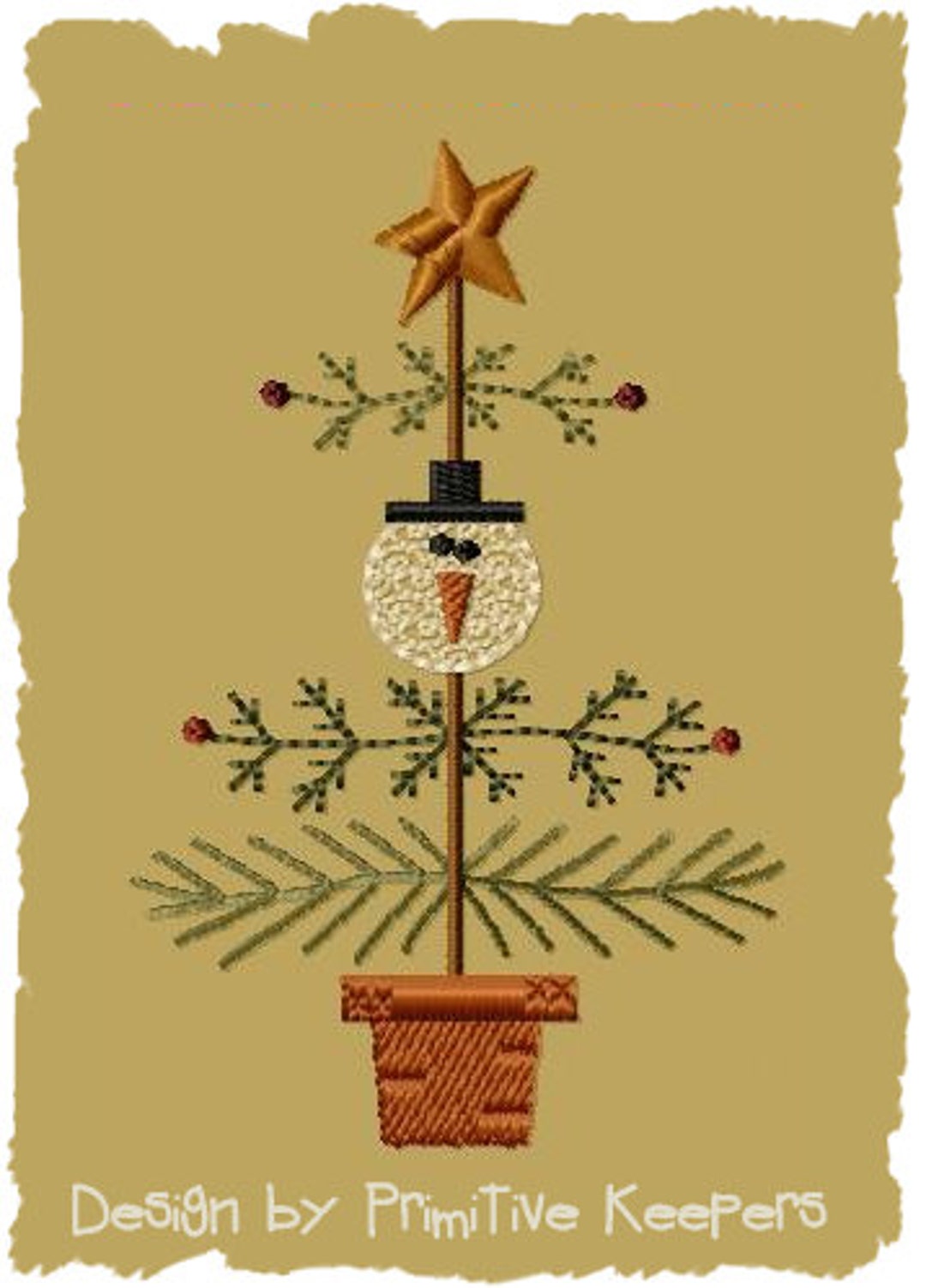 Primitive Machine Embroidery Design-snow Christmas Tree-4x4-instant ...
