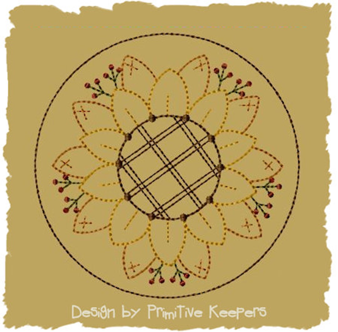 Primitive Machine Embroidery Design-sunflower Candle Mat-4 Inch-version ...