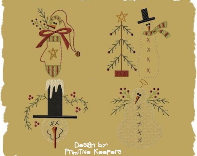 Primitive Machine Embroidery Design-snowman Collection 1-4x4 SET ...