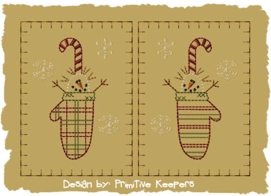 Primitive Machine Embroidery Design-winter Mittens-version 2-(2 Designs ...