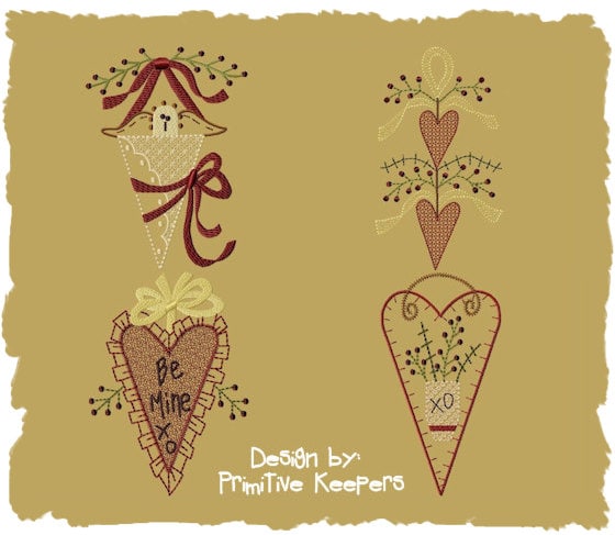 Primitive Machine Embroidery Design-be Mine Mini Collection 1--5X7 SET ...