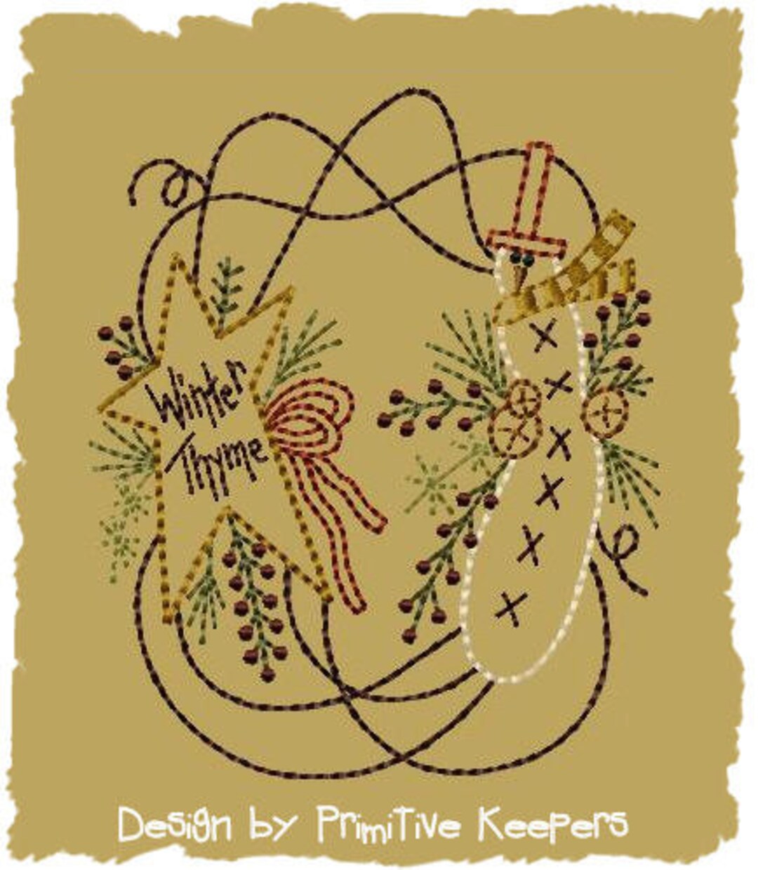 Prim Winter Wreath-machine Embroidery Design~version 2-(5x7)-instant ...