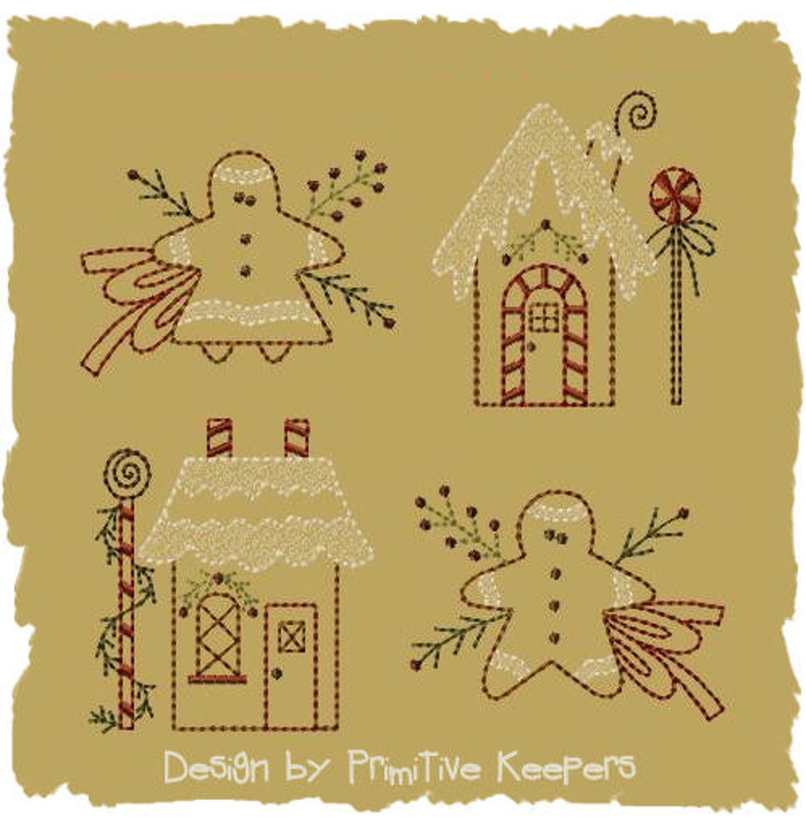 Primitive Machine Embroidery Design-gingerbread Mini - Etsy
