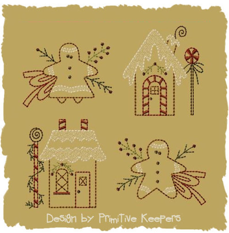 Primitive Machine Embroidery Design-gingerbread Mini Collection 1 ...