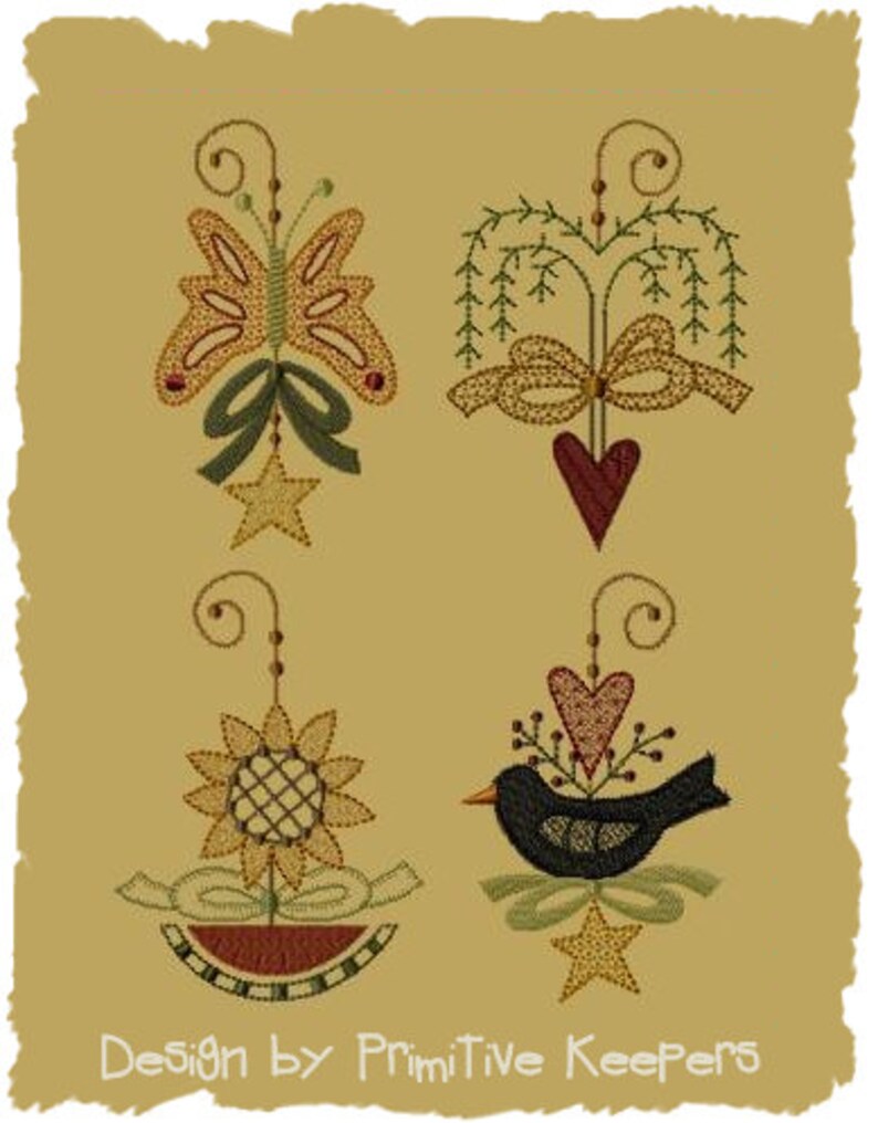 Primitive Machine Embroidery Design-wire Spring Ornies - Etsy