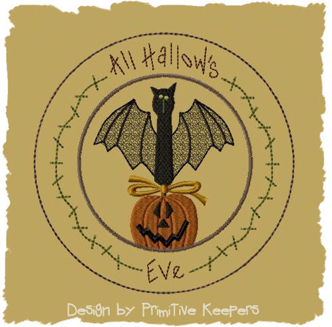 Primitive Machine Embroidery Design-all Hallows Eve Candle Mat-8 Inch ...