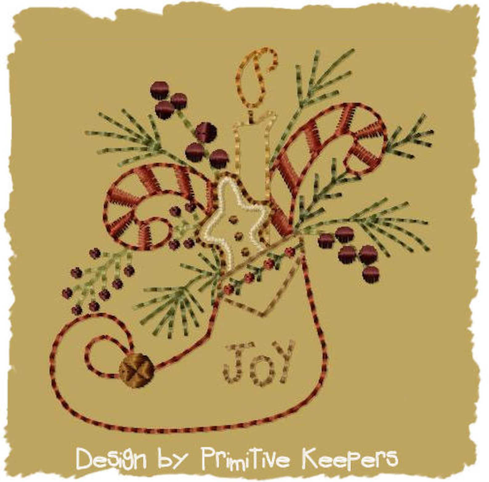 Primitive Machine Embroidery Design-joy Stocking ~ Version 2--(4x4 ...