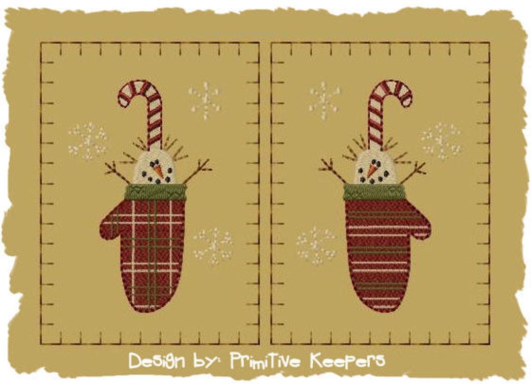 Primitive Machine Embroidery Design-winter Mittens-version 1-(2 Designs ...
