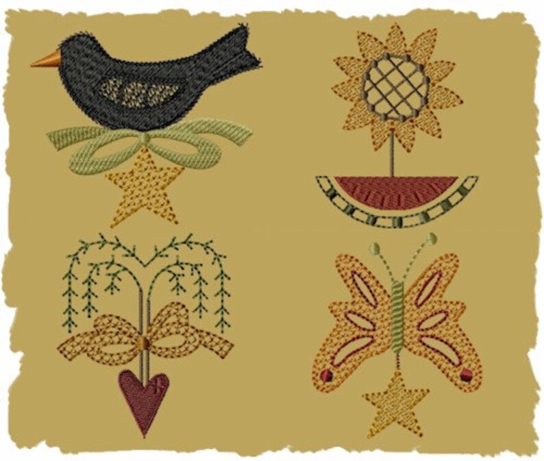 Primitive Machine Embroidery Design-prim Spring Ornies - Etsy