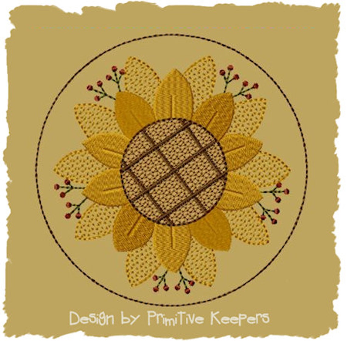 Primitive Machine Embroidery Design-sunflower Candle Mat-6 Inch-instant ...