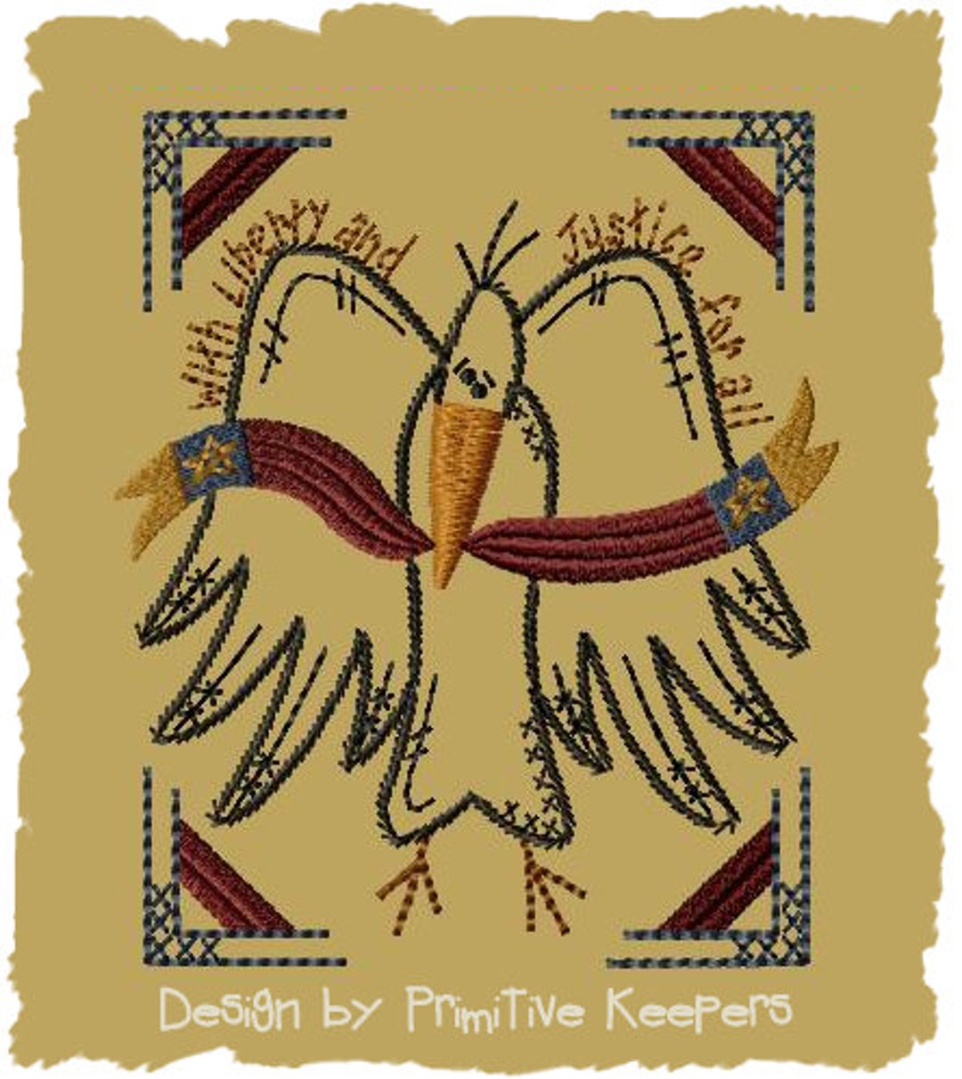 Primitive Machine Embroidery Design-liberty Crow-- (5x7)-instant ...
