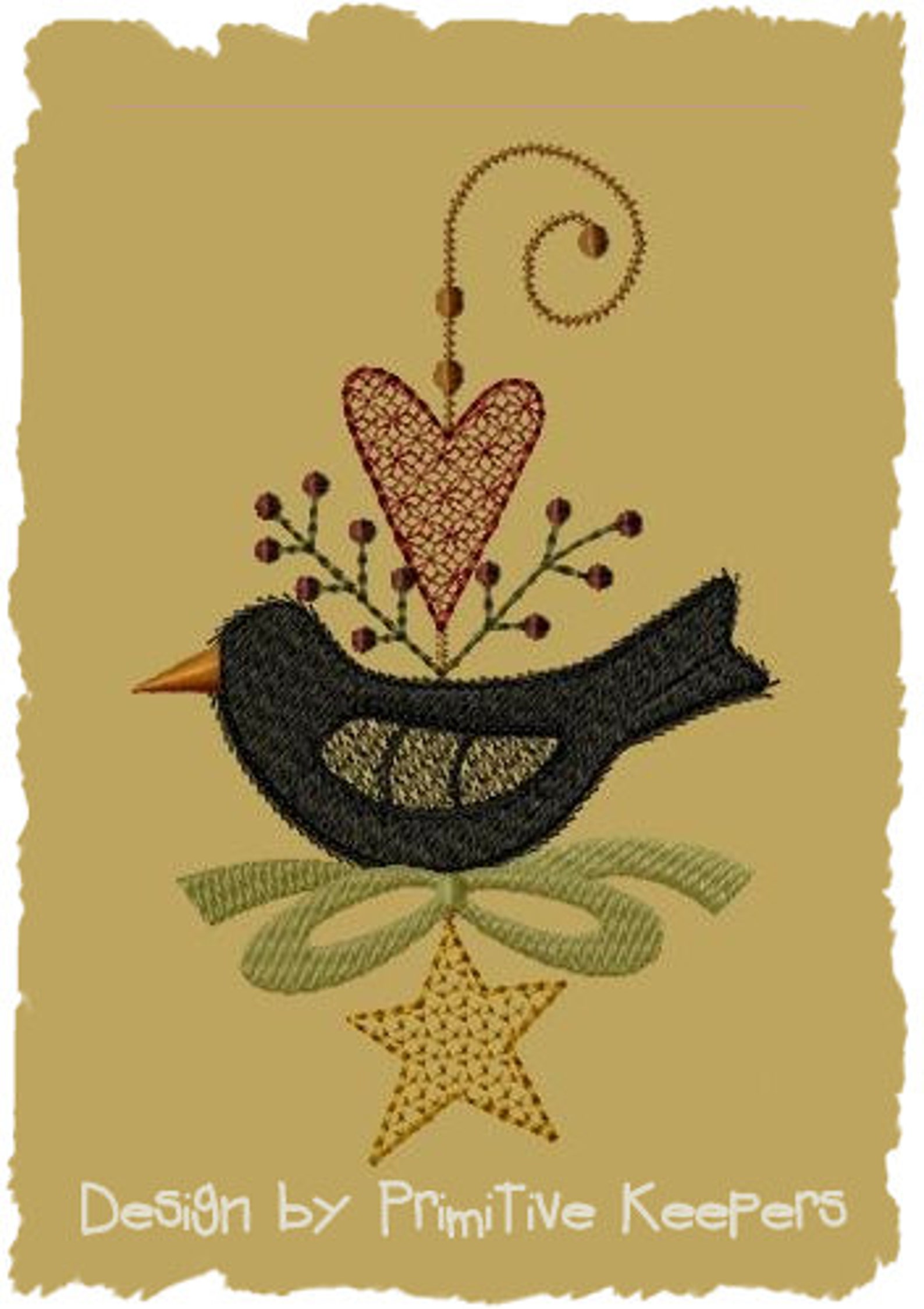 Primitive Machine Embroidery Design-crow Spring Ornie--(5x7)-instant ...