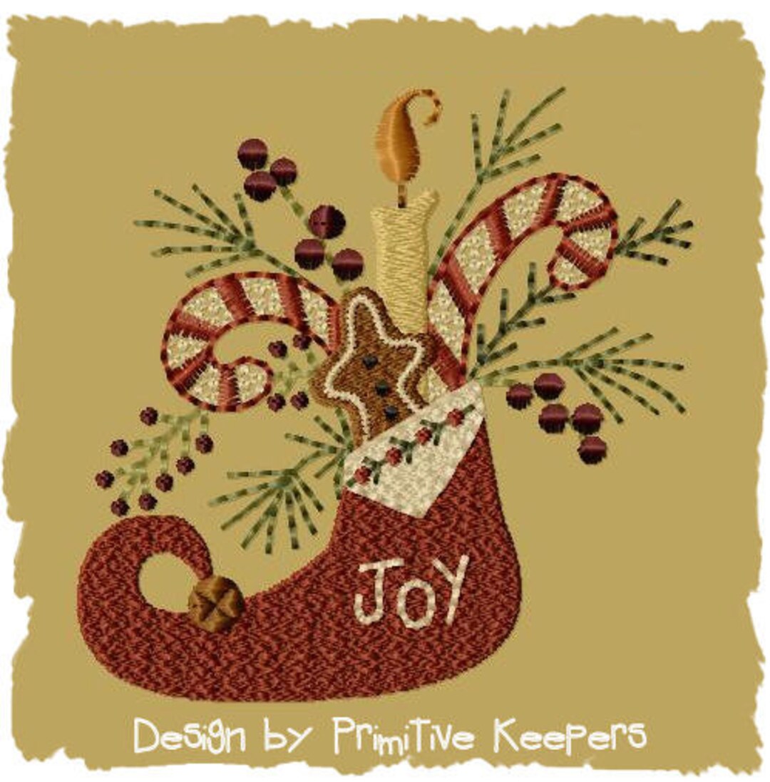 Primitive Machine Embroidery Design-joy Stocking ~ Version 1--(4x4 ...