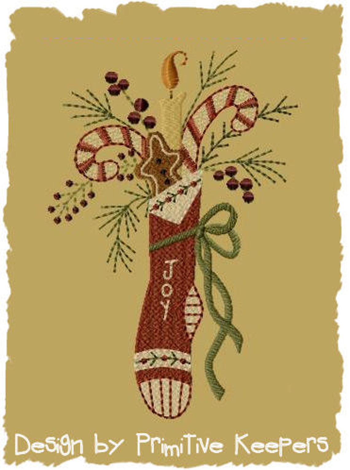 Primitive Machine Embroidery Design-joy Stocking ~ Version 1--(5x7 ...