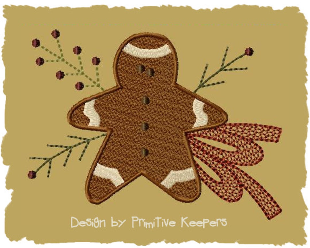Primitive Machine Embroidery Design-gingerbread Man--version 1-- (5 X 7 ...