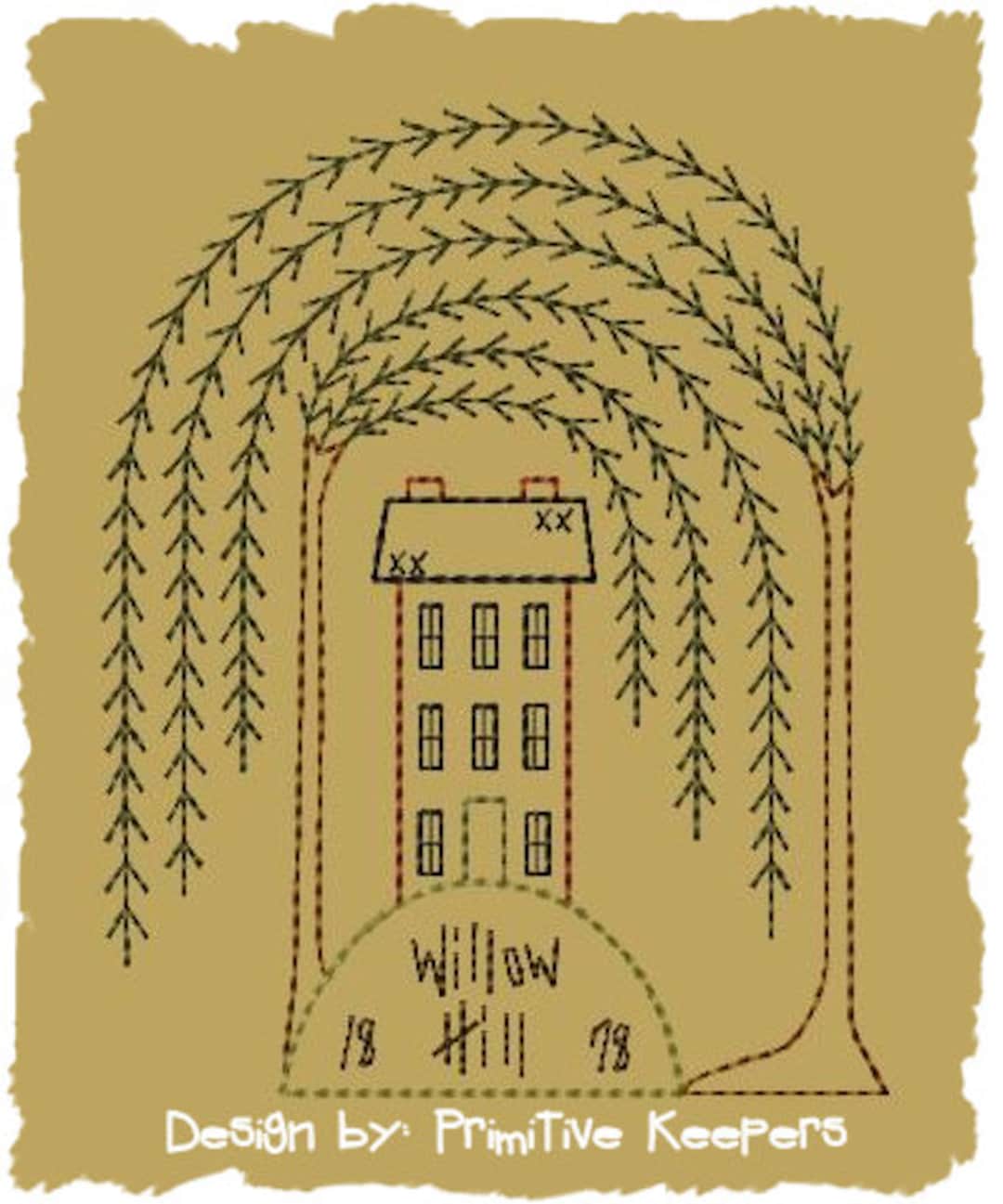 Primitive Machine Embroidery Design-willow Hill- Version 2-5X7-INSTANT ...