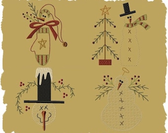 Primitive Machine Embroidery Design-snowman Collection 1-4x4 | Etsy