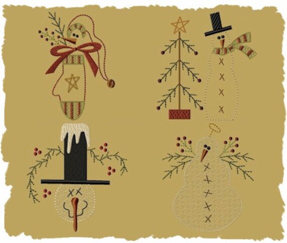 Primitive Machine Embroidery Design-Snowman Collection 1-5X7 | Etsy