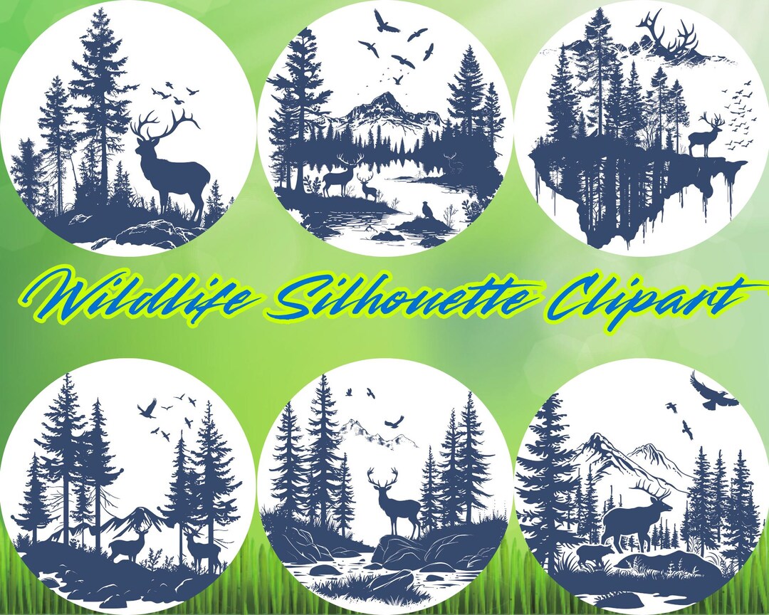 Wildlife Silhouette Clipart: Forest Animals, Nature Design - Svg, Png ...