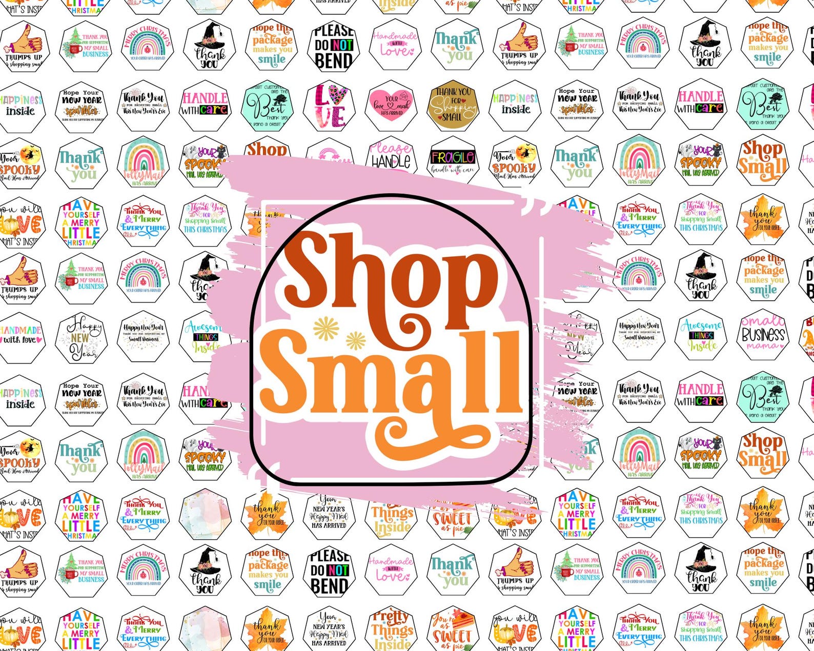 Colorful Packaging Stickers Bundle – 100 PNG Small Business Shipping ...