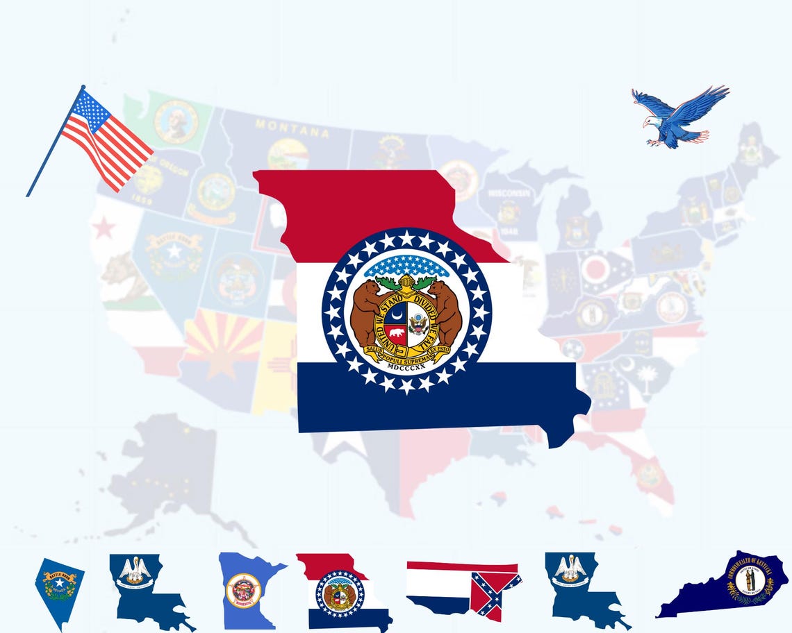 50 USA States & Capitals Flags Collection – Digital Graphic Bundle for ...