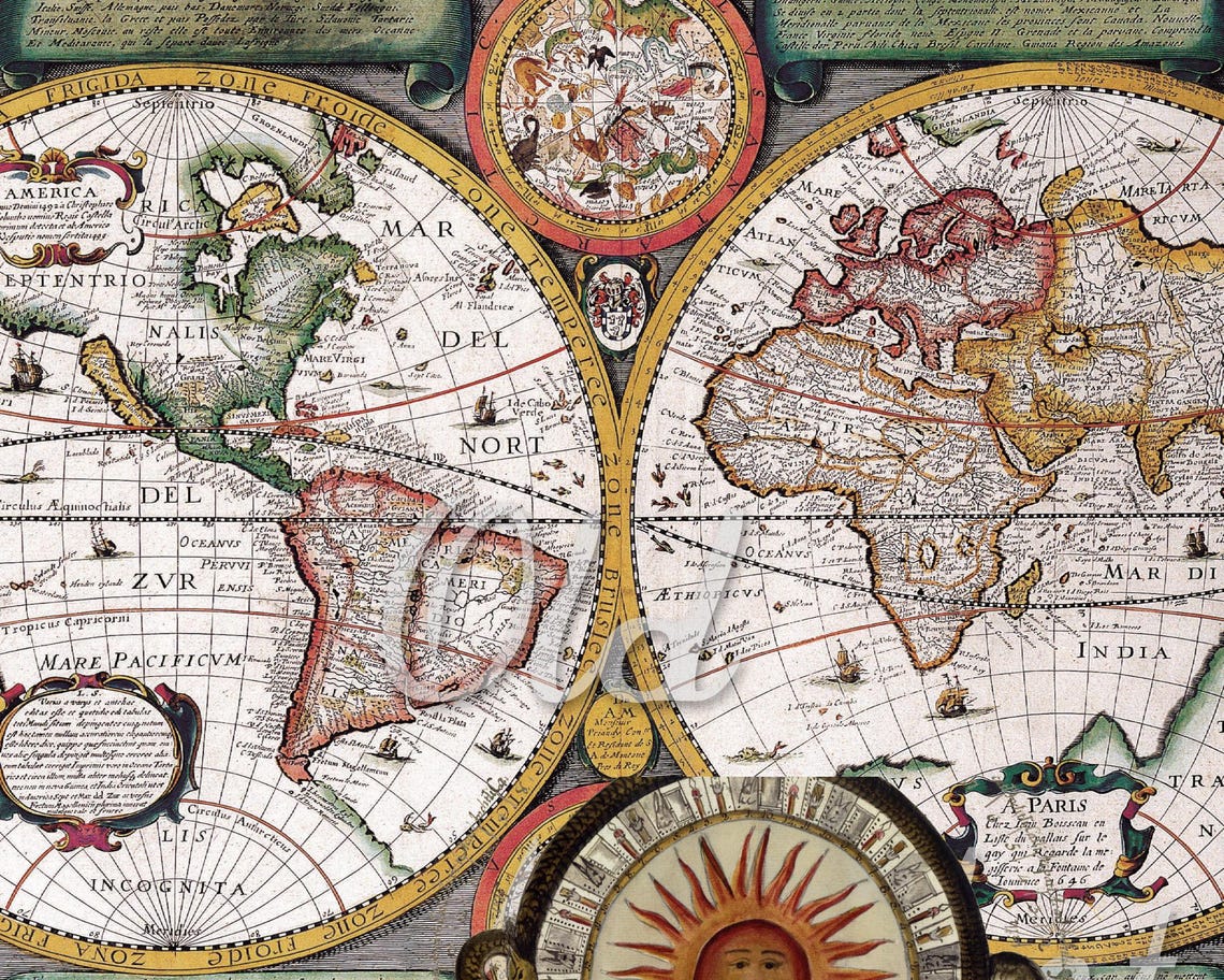 Vintage Old Maps Digital Paper Pack - 16 Antique Map Backgrounds for ...