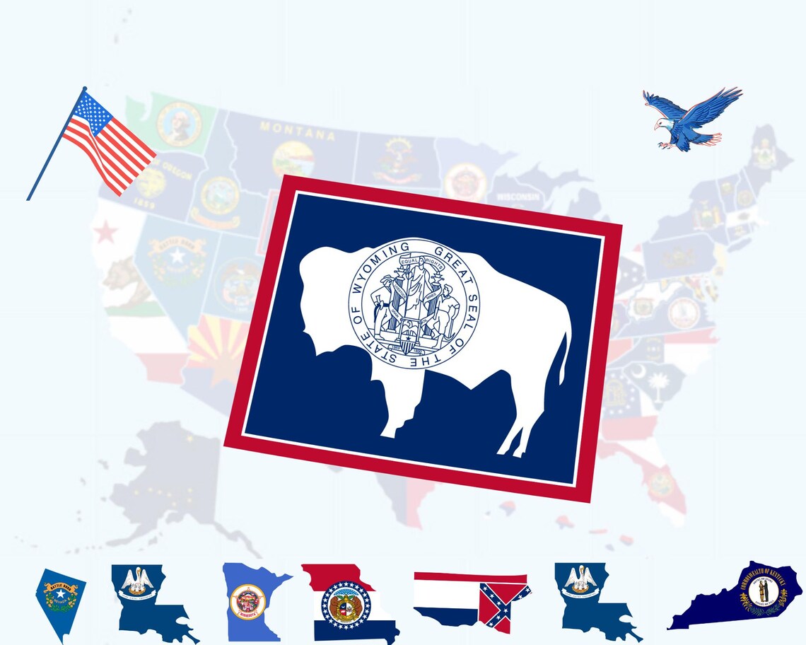50 USA States & Capitals Flags Collection – Digital Graphic Bundle for ...